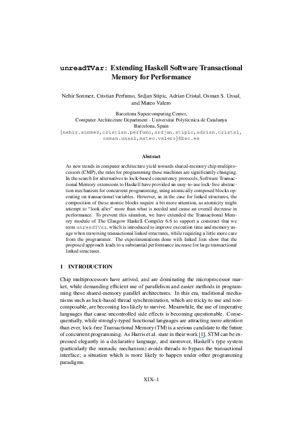 Pdf Unreadtvar Extending Haskell Software Transactional Memory For