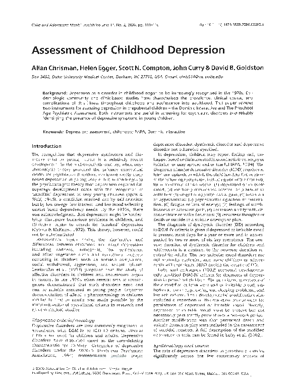 (PDF) Assessment of Childhood Depression