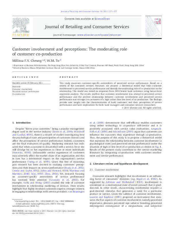 (PDF) Customer involvement and perceptions: The moderating role of ...