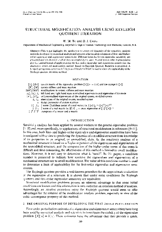 (PDF) Structural modification analysis using Rayleigh quotient iteration