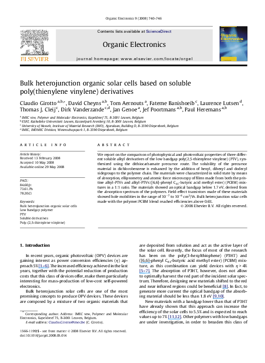 (PDF) Bulk heterojunction organic solar cells based on soluble poly ...