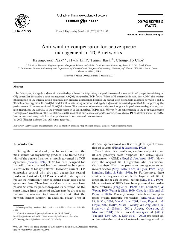 (PDF) Anti-windup compensator for active queue management in TCP networks