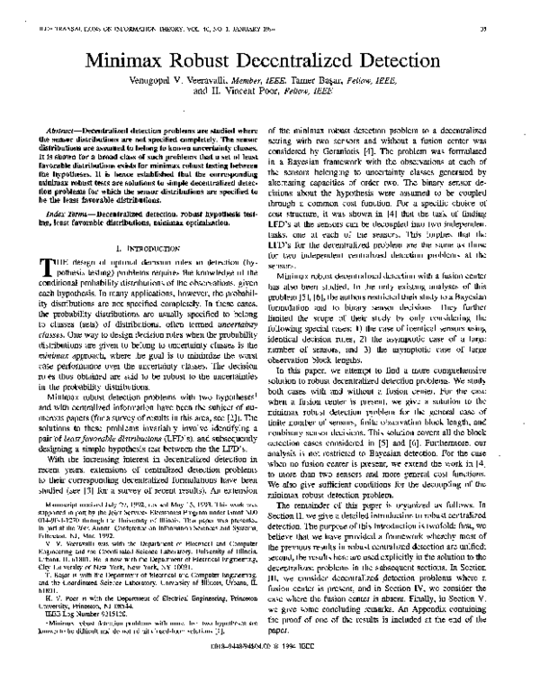 (PDF) Minimax robust decentralized detection