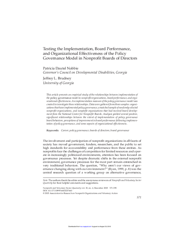 (PDF) Testing the Implementation, Board Performance, and Organizational ...