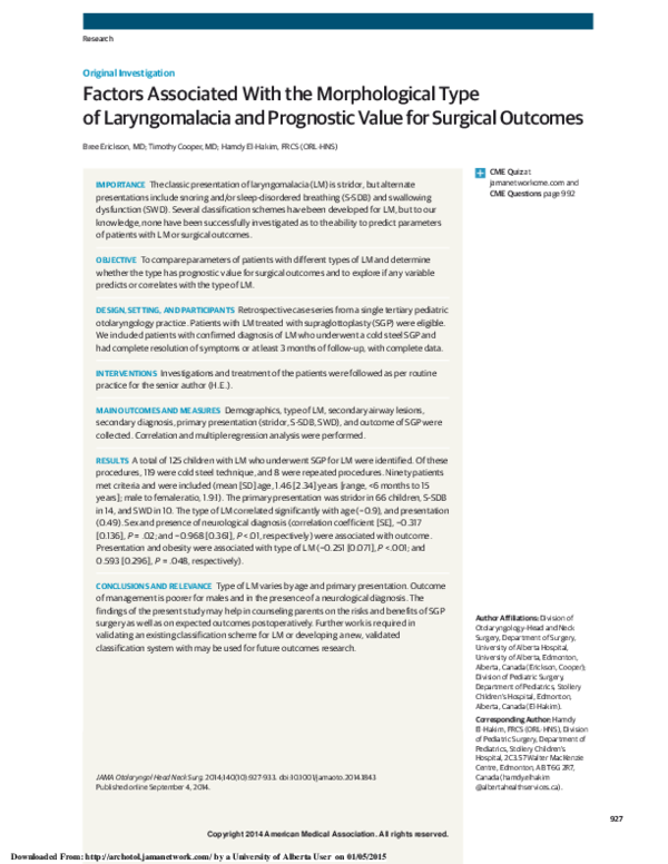 (PDF) Supraglottoplasty for laryngomalacia: The experience from ...