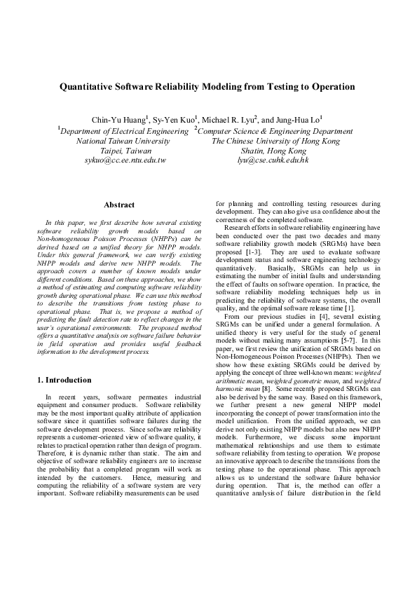 (PDF) Quantitative Software Reliability Modeling from Testing to Operation