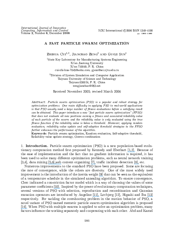 Pdf A Fast Particle Swarm Optimization
