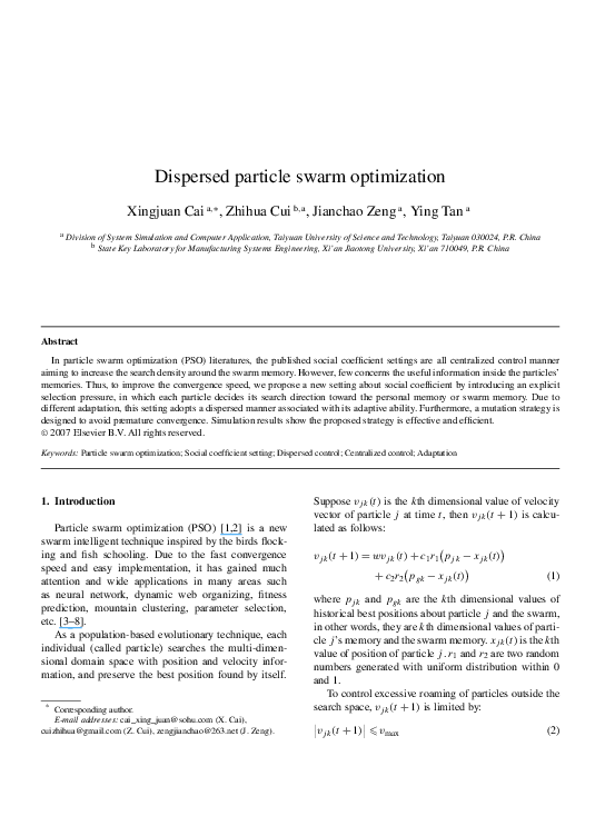 (PDF) Particle swarm optimization with spatially meaningful neighbours | James Lane - Academia.edu