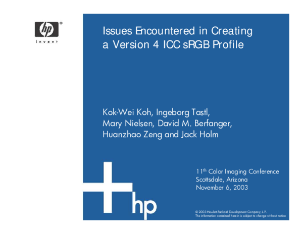 (PDF) Issues Encountered in Creating a Version 4 ICC sRGB profile