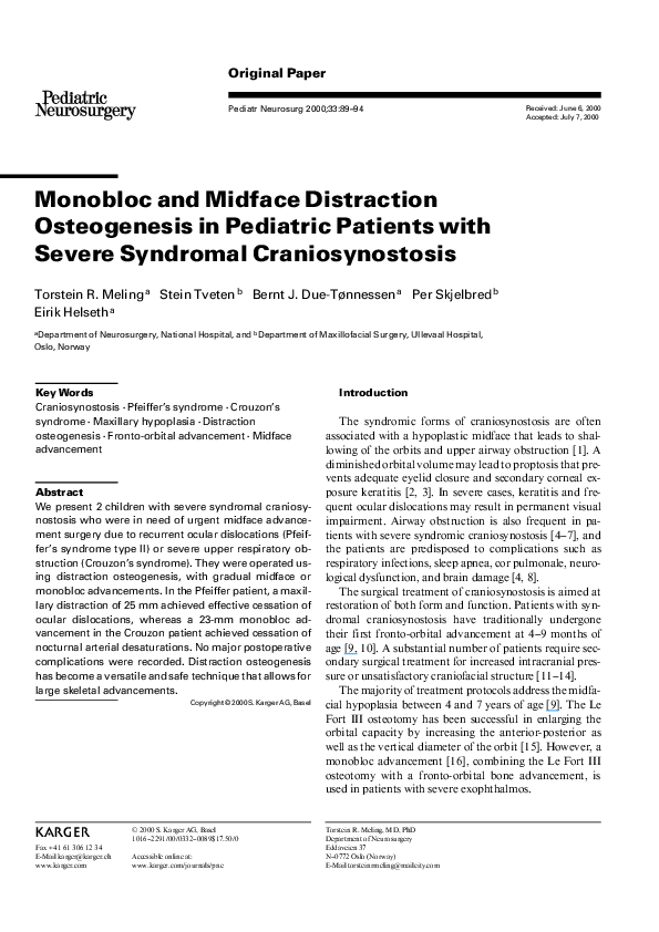 (PDF) Monobloc and Midface Distraction Osteogenesis in Pediatric ...