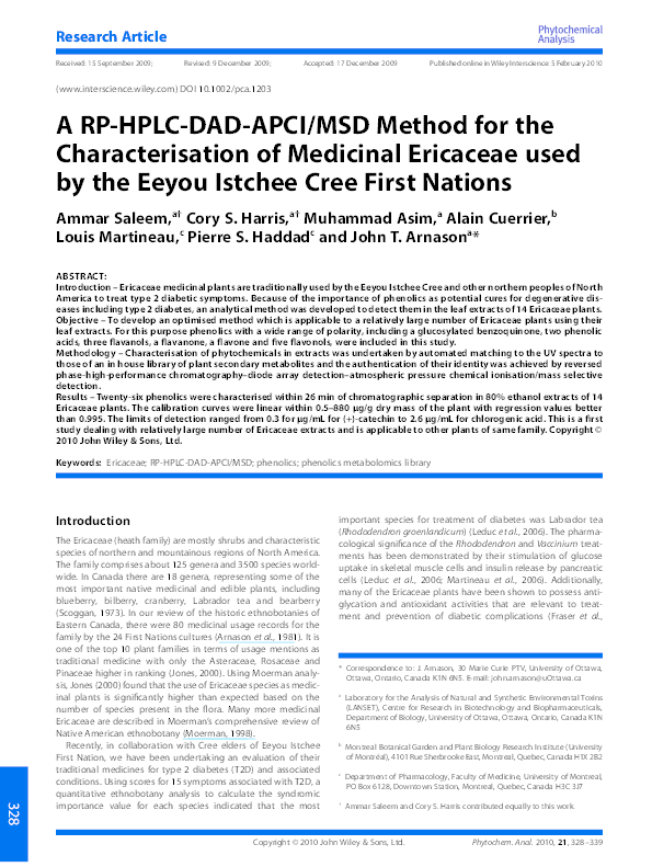 (PDF) A RP-HPLC-DAD-APCI/MSD method for the characterisation of medicinal Ericaceae used by the ...
