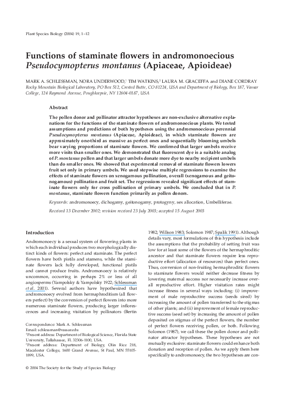 (PDF) Functions of staminate flowers in andromonoecious ...