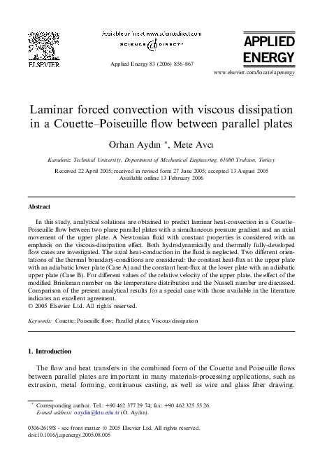 (PDF) Laminar forced convection with viscous dissipation in a Couette ...