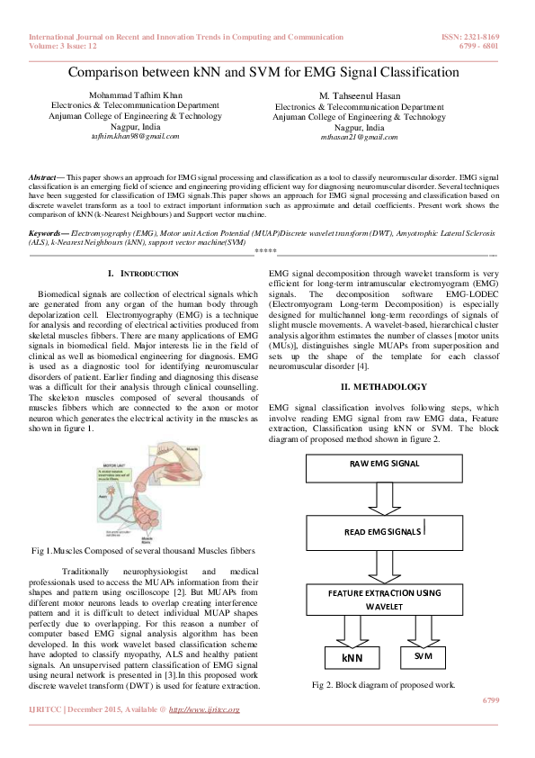 Pdf Comparison Between Knn And Svm For Emg Signal Classification