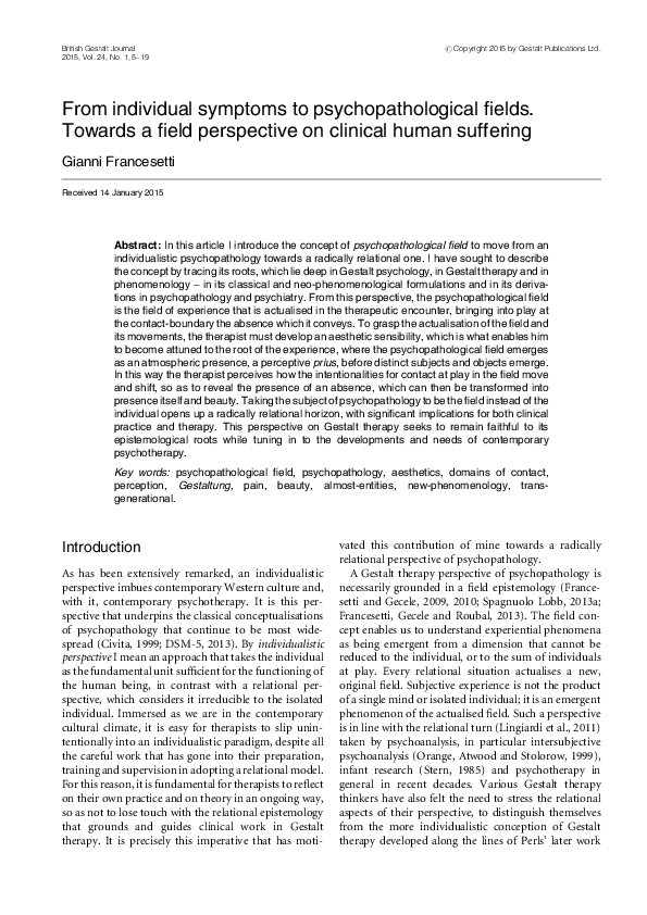 (PDF) From individual symptoms to psychopathological fields. Towards a ...