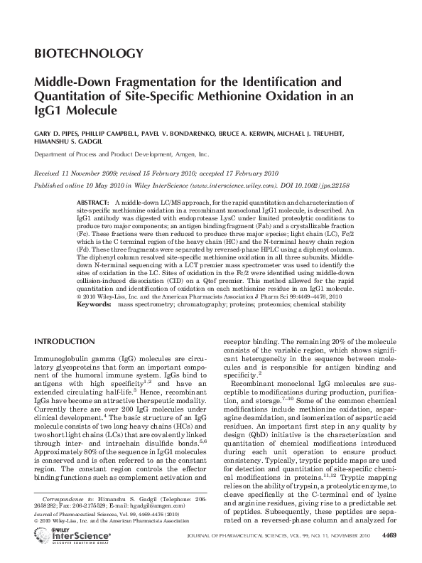 (PDF) BIOTECHNOLOGY Middle-Down Fragmentation for the Identification ...