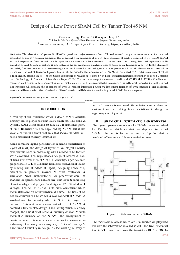 (PDF) Design of a Low Power SRAM Cell by Tanner Tool 45 NM