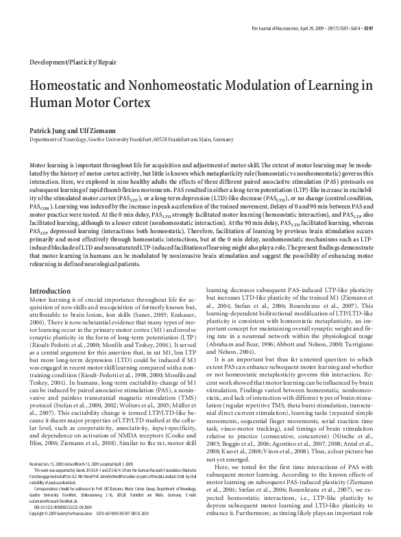 (PDF) Homeostatic and Nonhomeostatic Modulation of Learning in Human ...