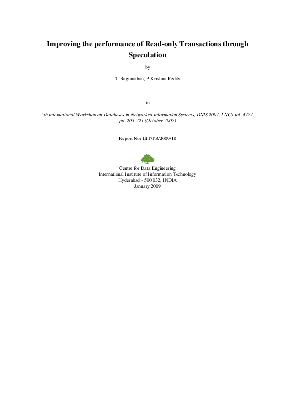 Pdf Improving The Performance Of Read Only Transactions Through Asynchronous Speculation