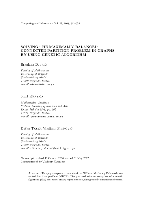 (PDF) Solving the Maximally Balanced Connected Partition Problem in Graphs by Using Genetic | B ...