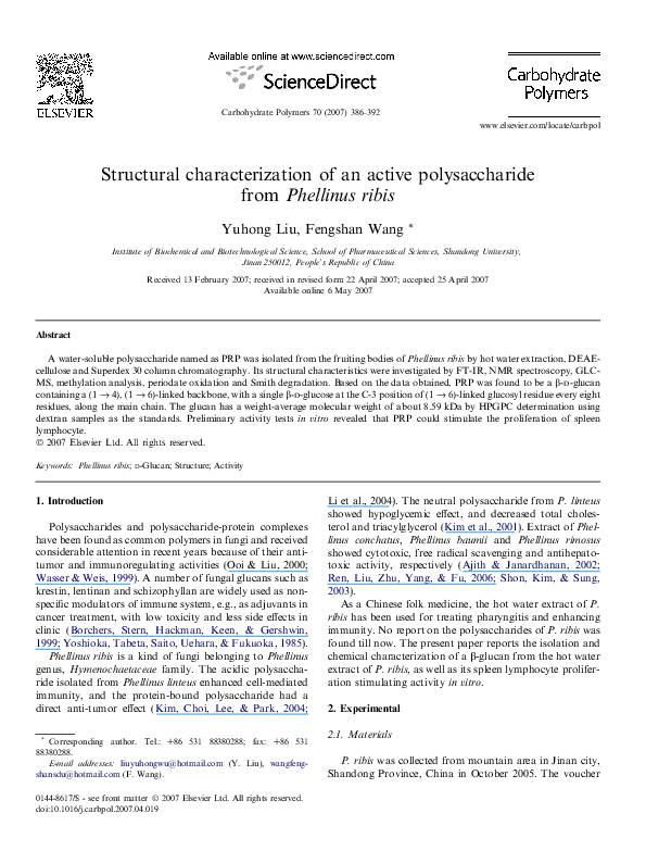 (PDF) Structural characterization of an active polysaccharide from ...