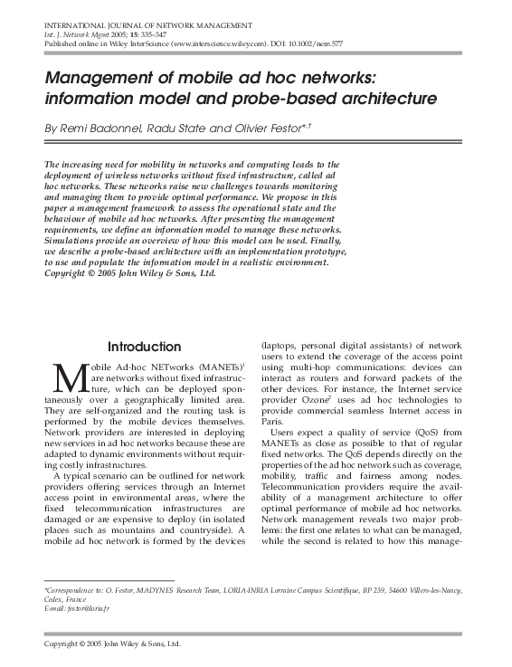 Pdf Management Of Mobile Ad Hoc Networks Information Model And Probe Based Architecture