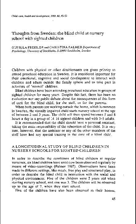 (PDF) Thoughts from Sweden: the blind child at nursery school with ...
