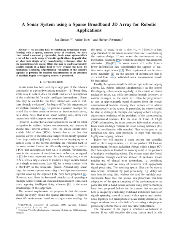 Pdf A Sonar System Using A Sparse Broadband 3d Array For Robotic