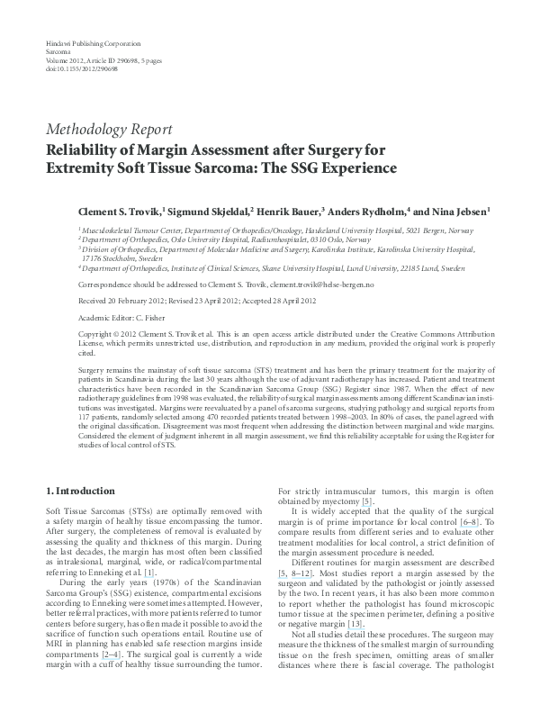 (PDF) Reliability of Margin Assessment after Surgery for Extremity Soft ...