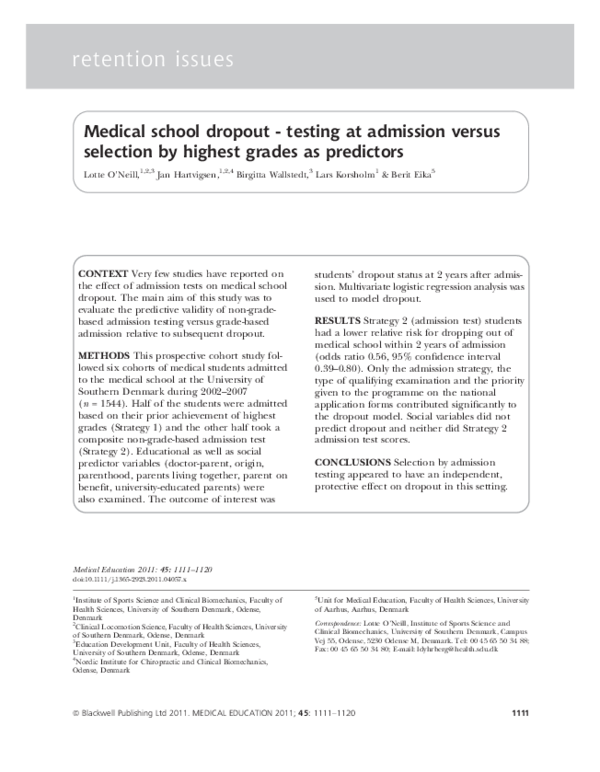 (PDF) Medical school dropout - testing at admission versus selection by ...