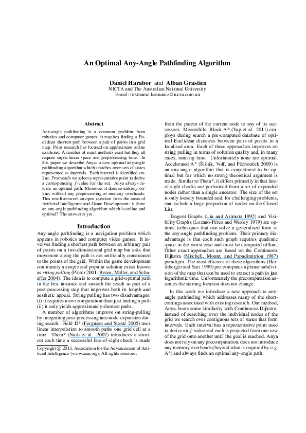 Pdf An Optimal Any Angle Pathfinding Algorithm A Grastien
