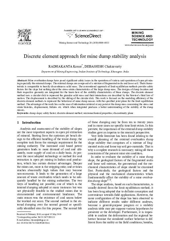 (PDF) Discrete element approach for mine dump stability analysis