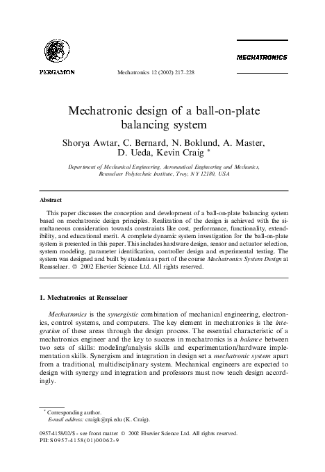 (PDF) Mechatronic design of a ball-on-plate balancing system