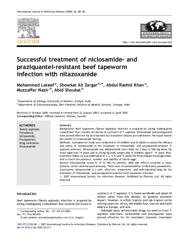 (PDF) Successful treatment of niclosamide and praziquantel-resistant ...