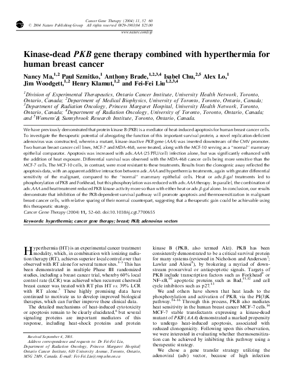(PDF) Kinase-dead PKB gene therapy combined with hyperthermia for human ...