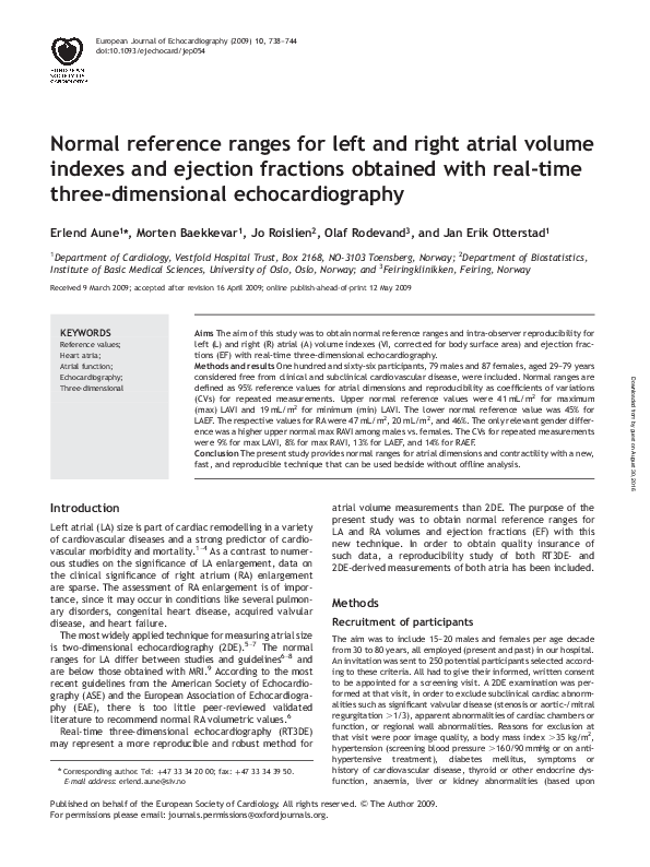 (PDF) Normal reference ranges for left and right atrial volume indexes ...
