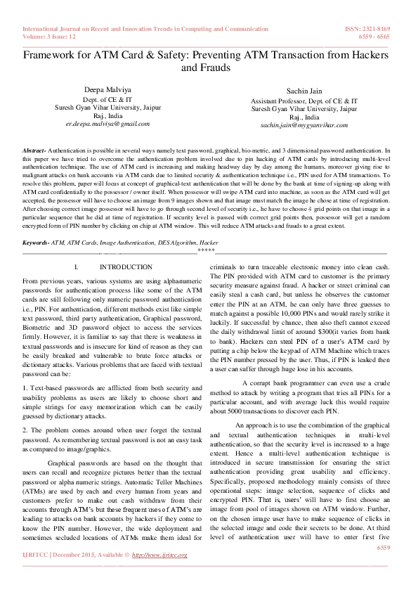 (PDF) Framework for ATM Card & Safety: Preventing ATM Transaction from ...