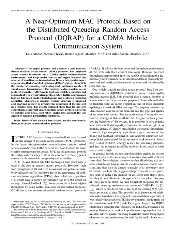 Pdf A Near Optimum Mac Protocol Based On The Distributed Queueing Random Access Protocol 