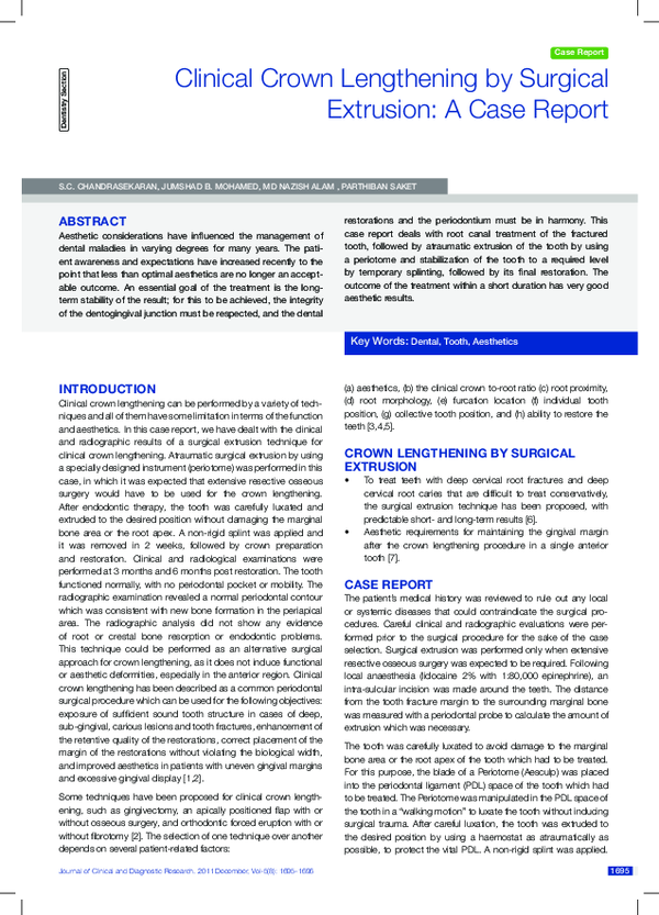 (PDF) Clinical Crown Lengthening by Surgical Extrusion: A Case Report
