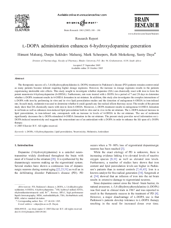 (PDF) l-DOPA administration enhances 6-hydroxydopamine generation
