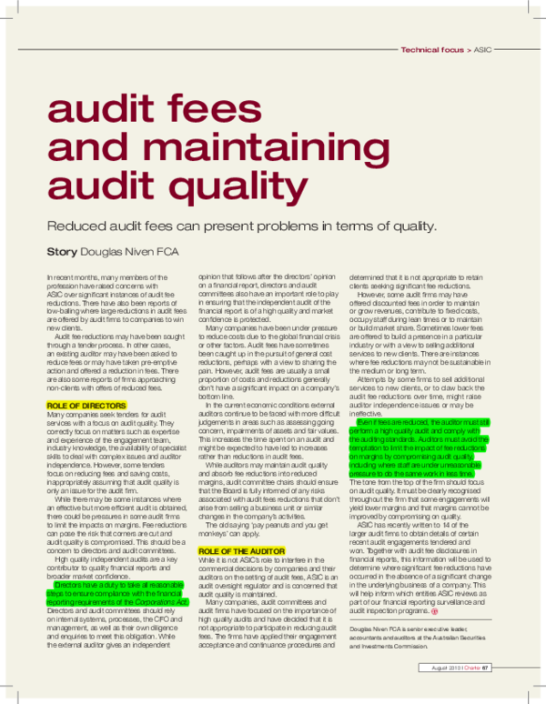 (PDF) audit fees and maintaining audit quality Reduced audit fees can ...