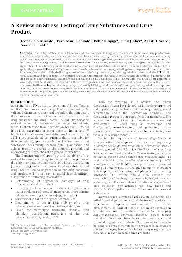 (PDF) A Review on Stress Testing of Drug Substances and Drug Product