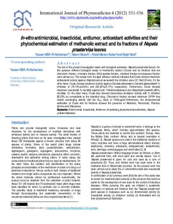 (PDF) Antimicrobial and Antioxidant Activities of Crude Methanol Extract and Fractions of ...