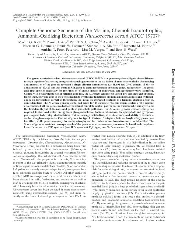 (PDF) Complete Genome Sequence of the Marine, Chemolithoautotrophic ...