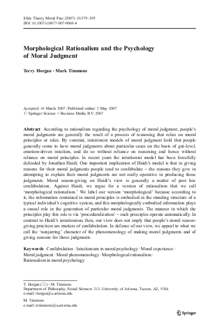 (PDF) Morphological Rationalism and the Psychology of Moral Judgment
