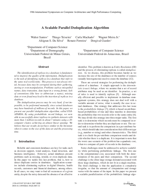 (PDF) A Scalable Parallel Deduplication Algorithm