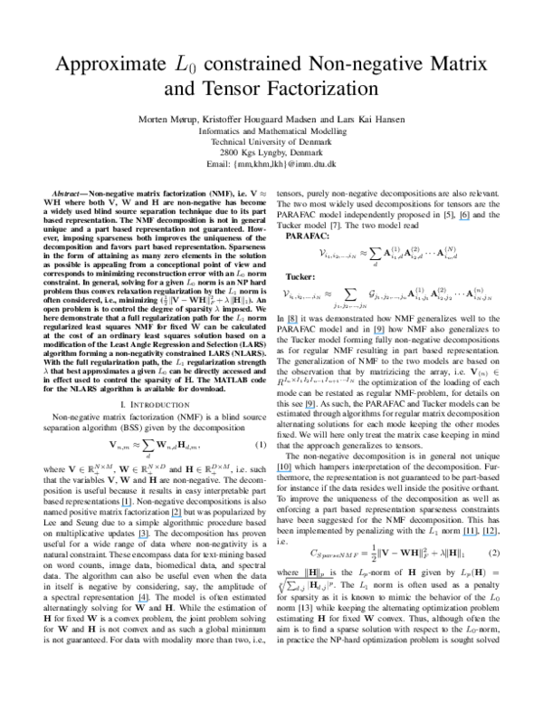 (PDF) Approximate L0 constrained non-negative matrix and tensor factorization