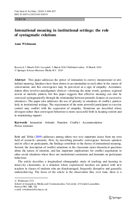 (PDF) Intonational meaning in institutional settings: the role of ...