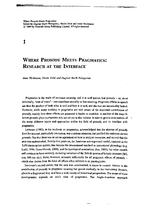 (PDF) Where prosody meets pragmatics: research at the interface