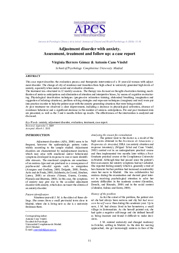 (PDF) Adjustment disorder with anxiety. Assessment, treatment and ...